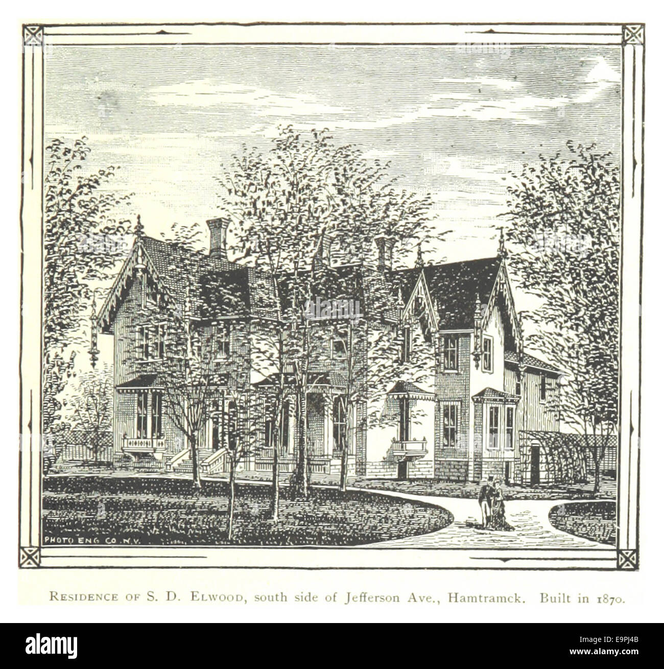 An 1884 depiction of the Residence of S. D. Elwood on Jefferson Ave ...