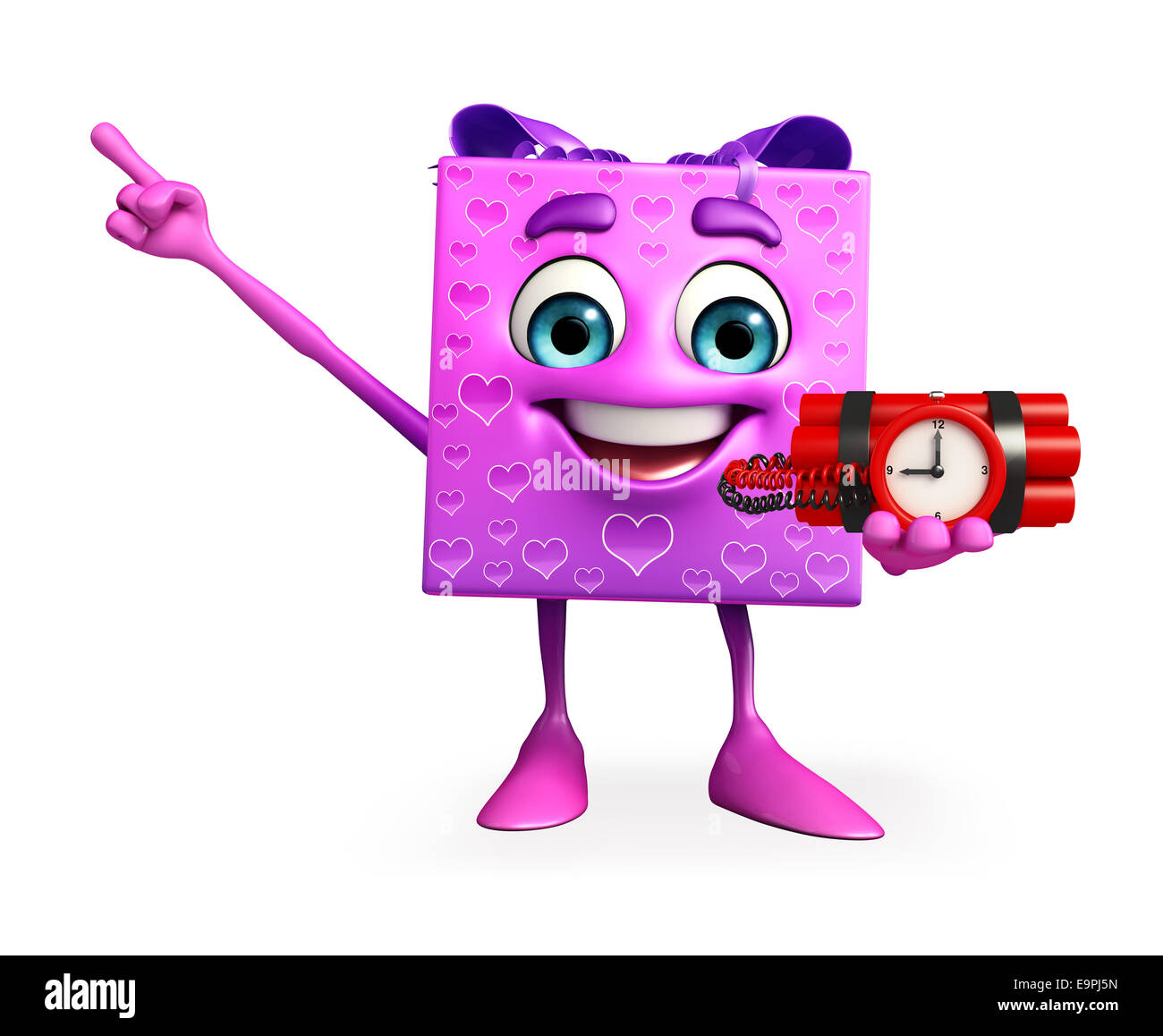 Cartoon Character of gift box with time bomb Stock Photo - Alamy