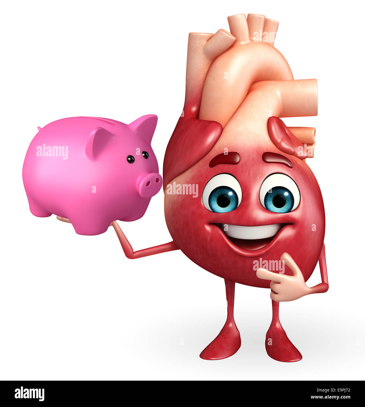 Cartoon Character of heart with piggy bank Stock Photo - Alamy