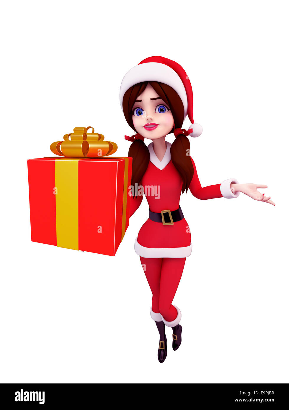 Illustration of santa girl with gift box Stock Photo - Alamy