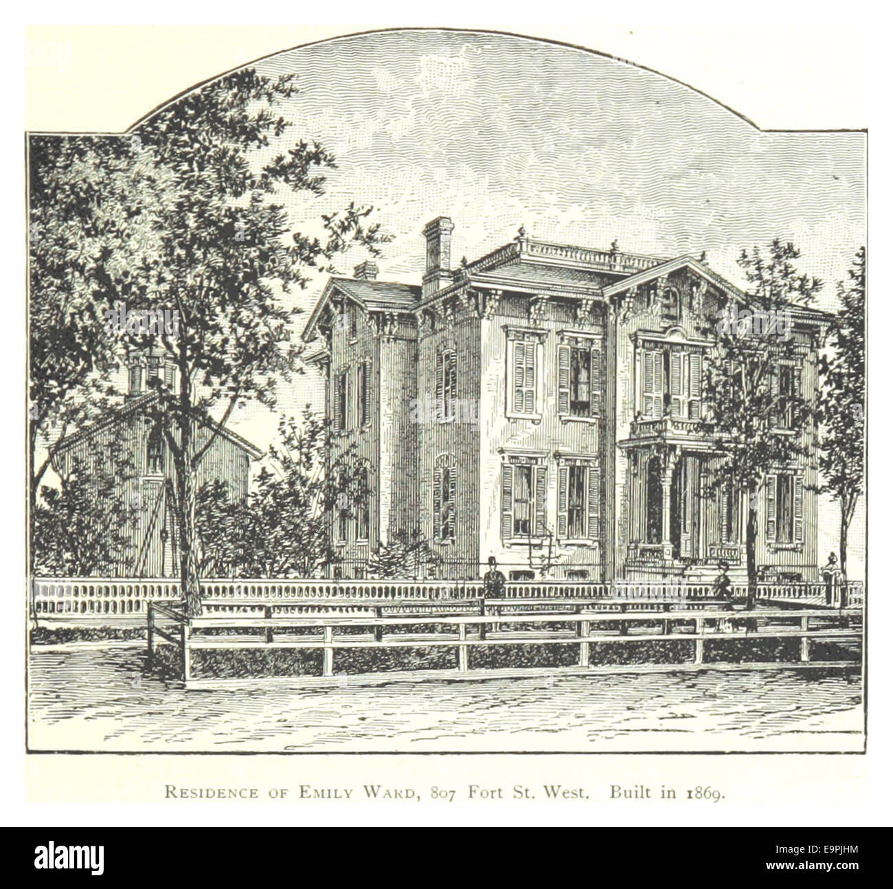 An 1884 illustration showing the residence of Emily Ward at 807 Fort ...