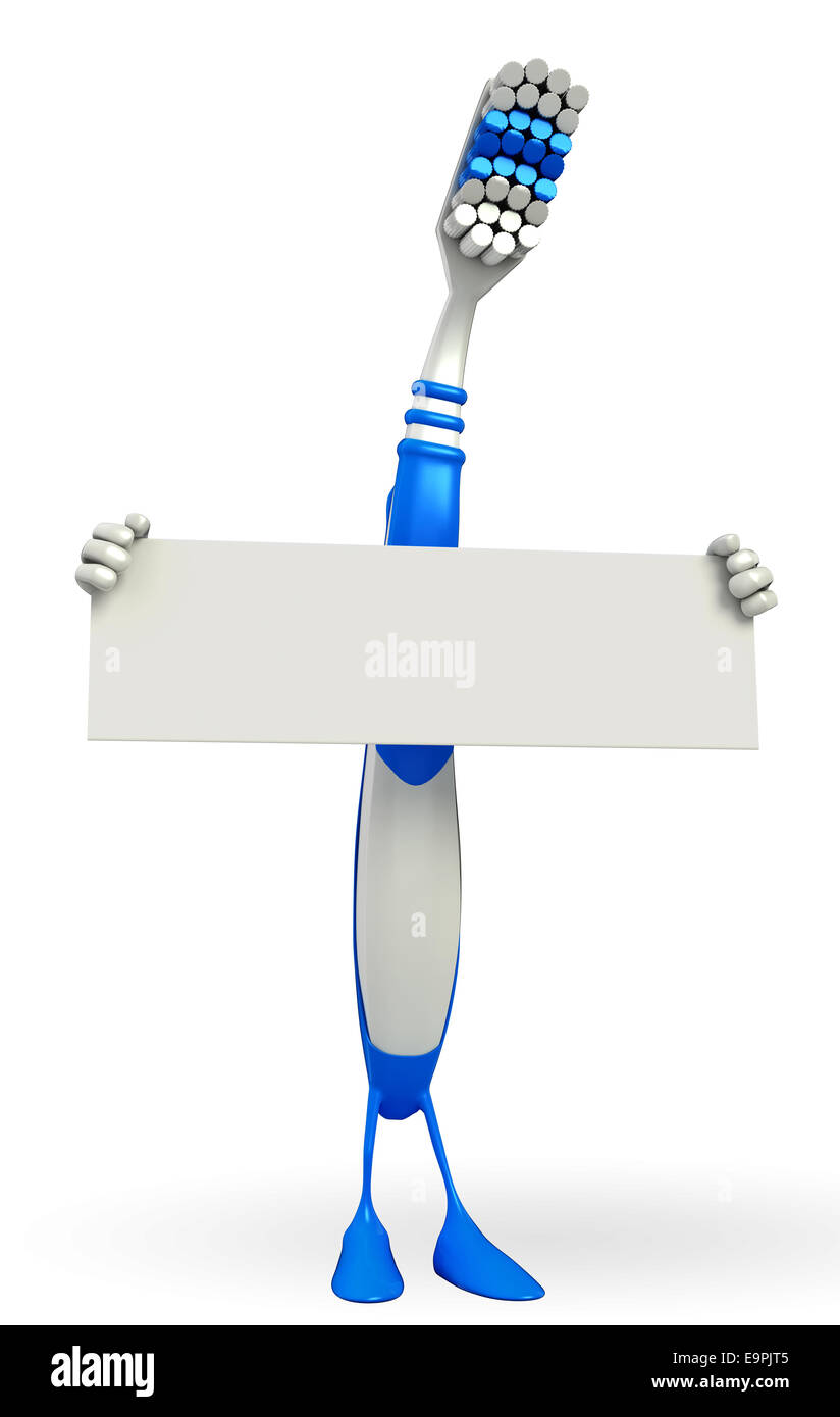 Cartoon Character of toothbrush with sign Stock Photo - Alamy