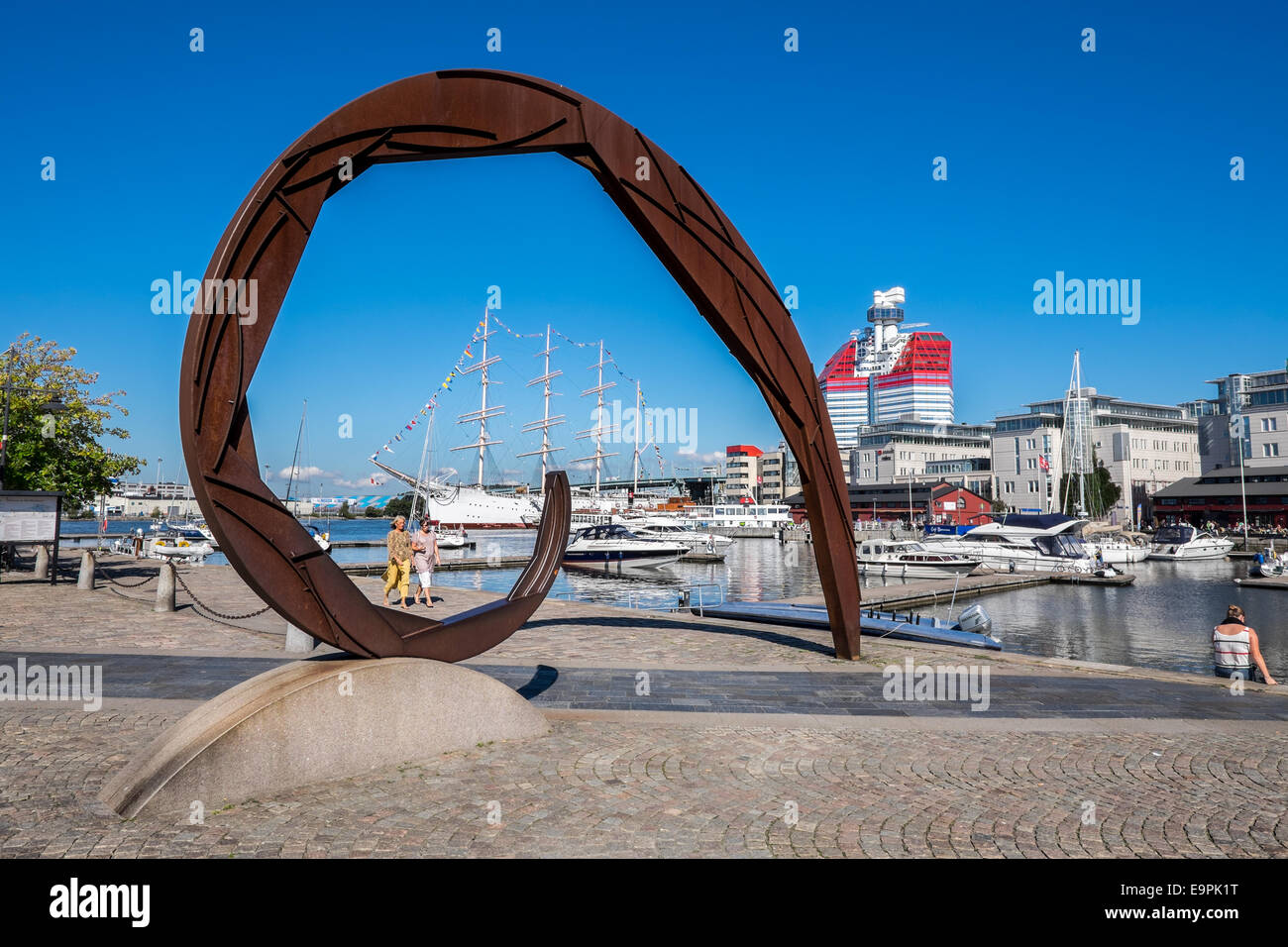 Public outdoor art in Gothenburg, Sweden.The historic barque Viking and ...