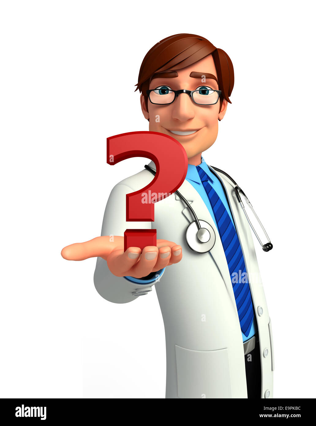 Illustration of young doctor with question mark Stock Photo - Alamy