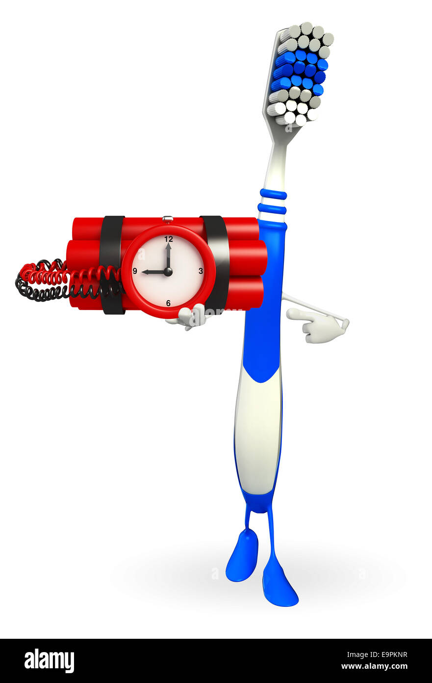 Cartoon Character of toothbrush with Bomb Stock Photo - Alamy
