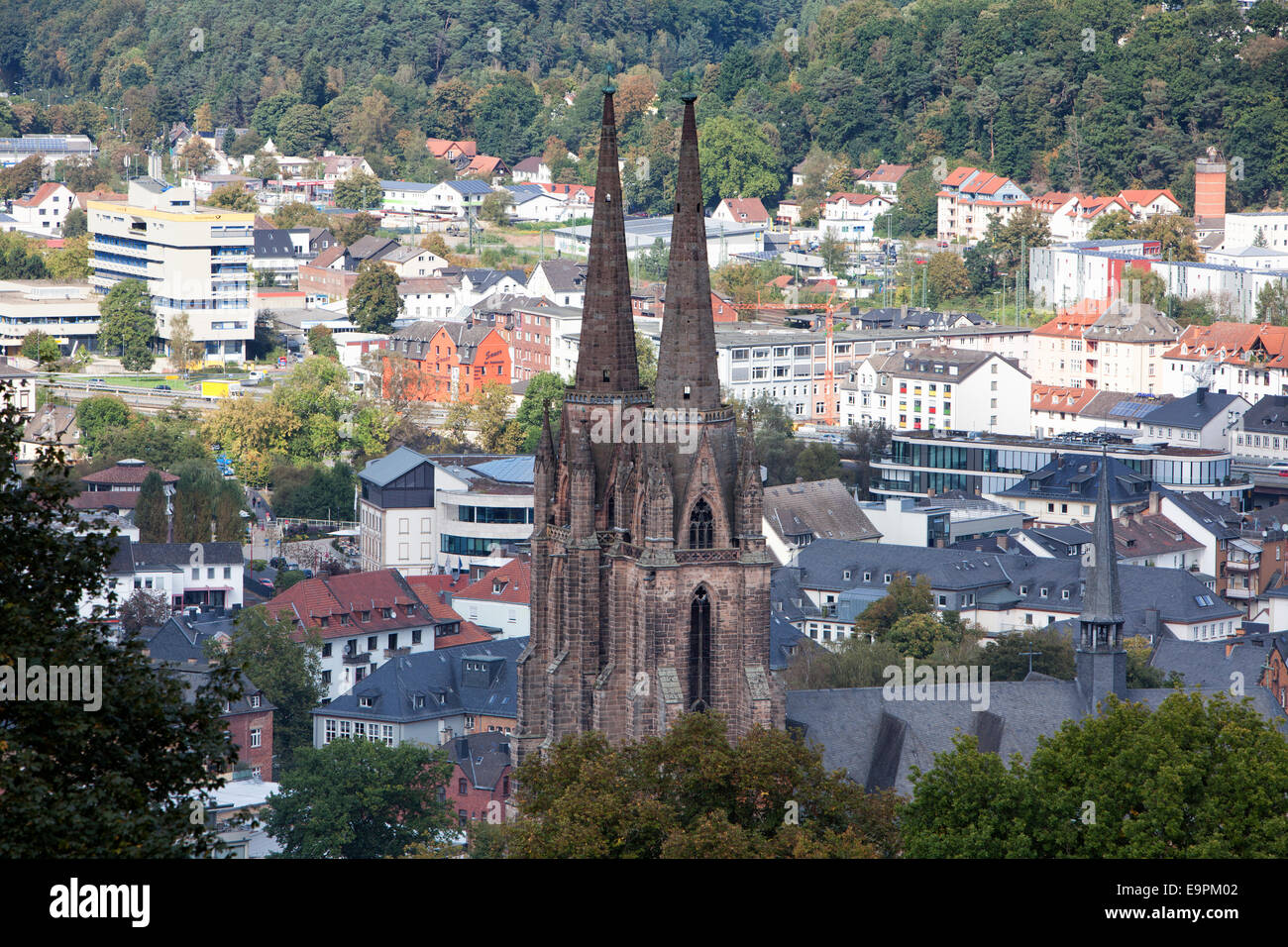 Overlooking the roofs of the historic centre, Marburg, Hesse, Germany ...