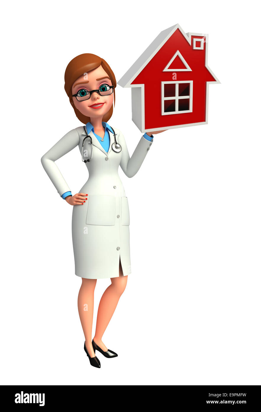 Illustration of Young Doctor with home Stock Photo - Alamy