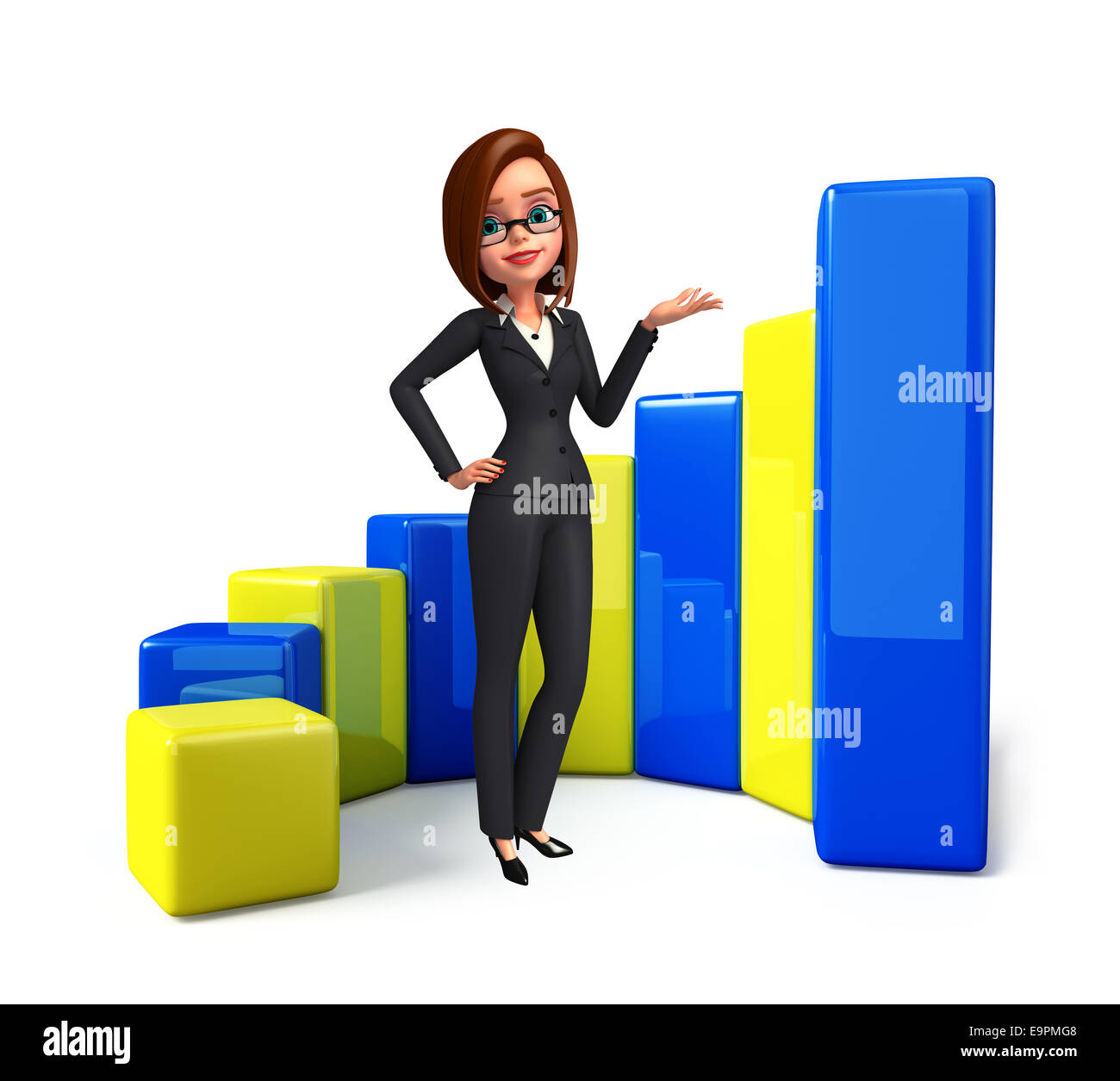 Illustration of Young Business Woman with business graph Stock Photo ...