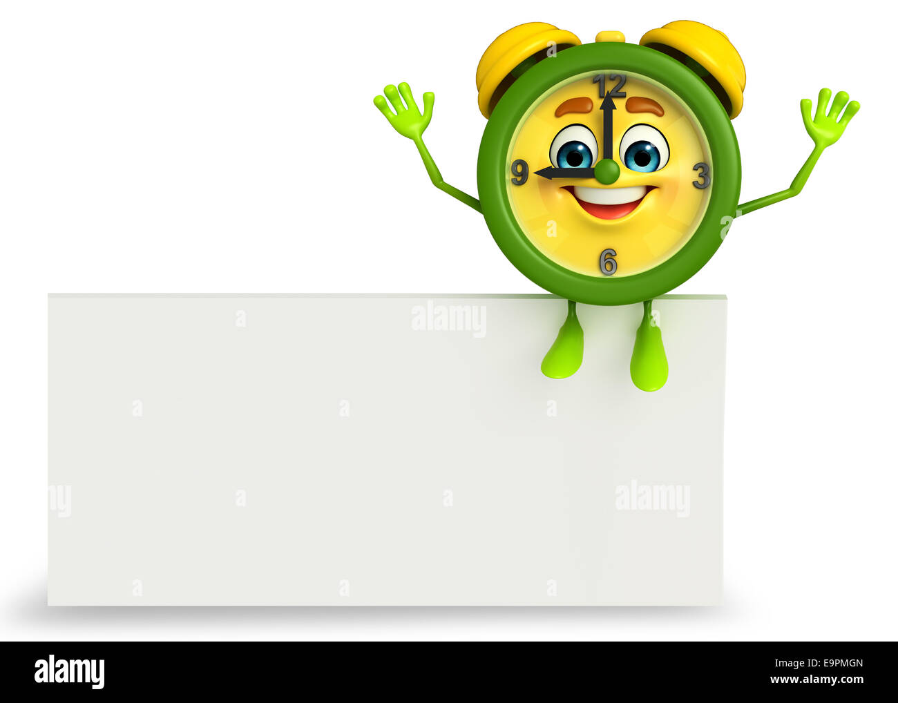 Cartoon Character of table clock with sign Stock Photo - Alamy