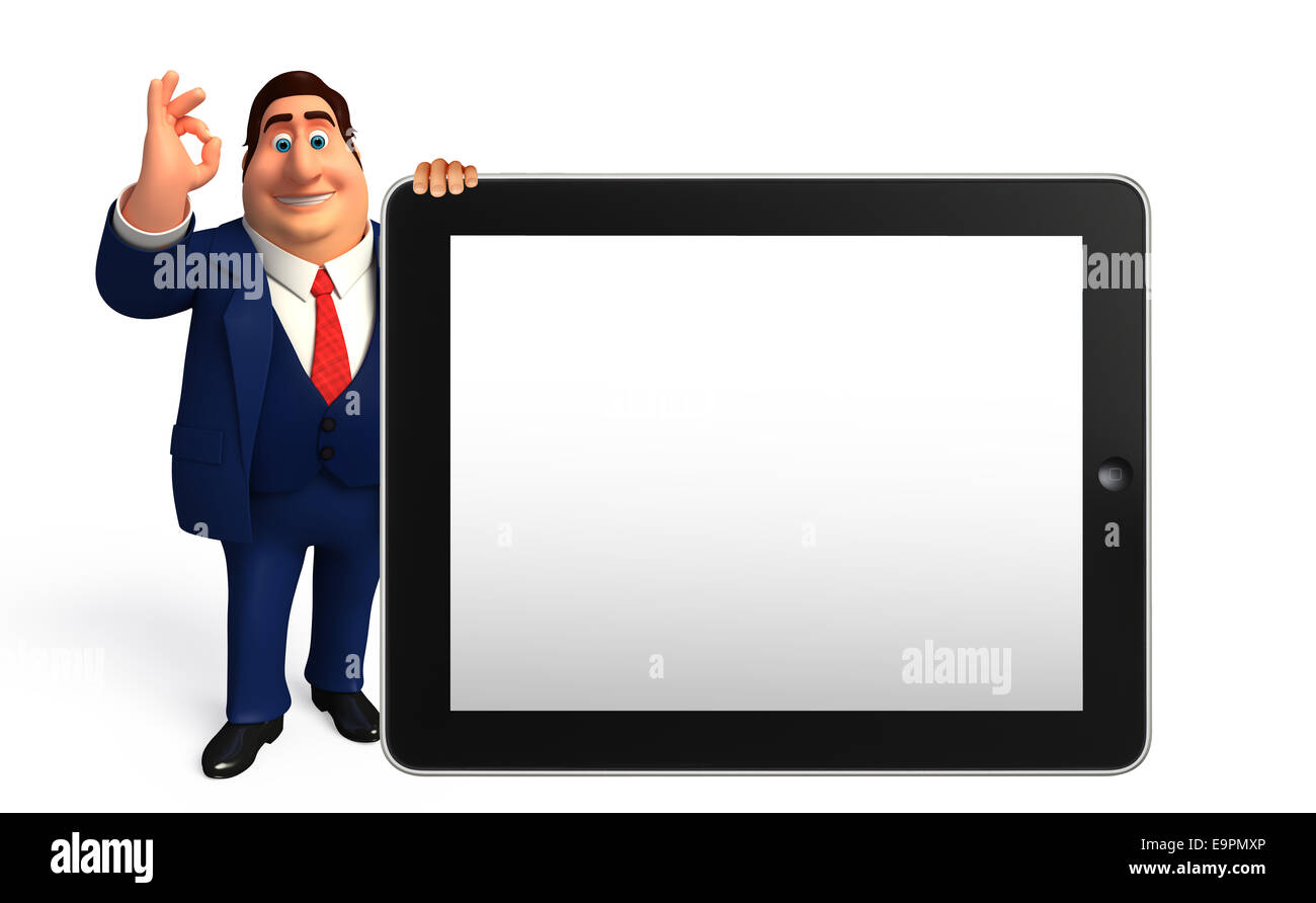 Illustration of Young Business Man with tab Stock Photo - Alamy