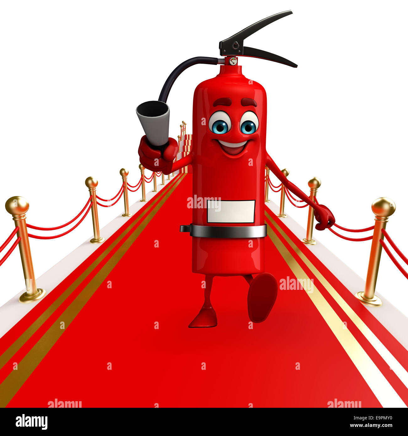 Cartoon Character of fire extinguisher with red carpet Stock Photo - Alamy