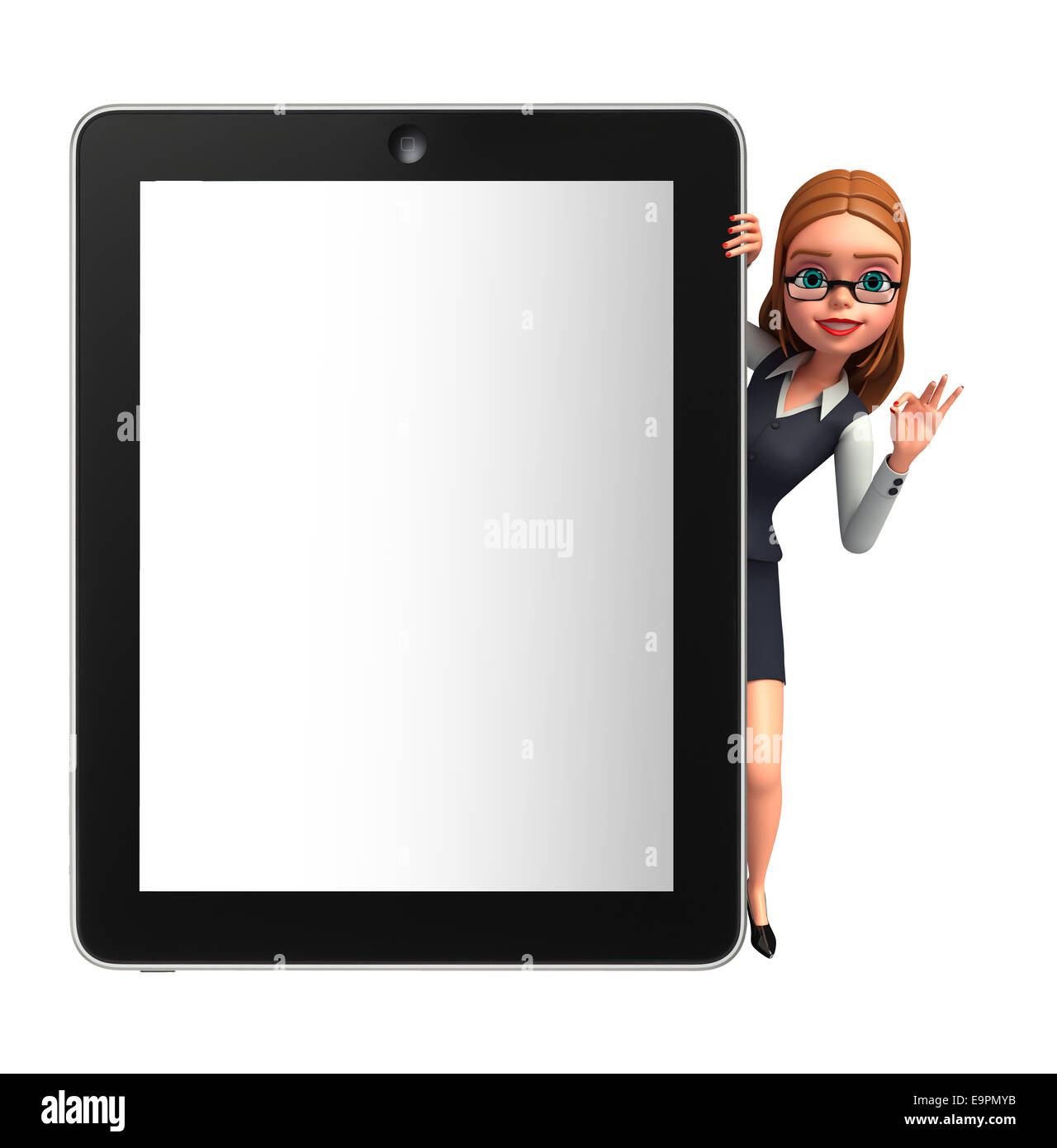Illustration of young office girl with tab Stock Photo - Alamy