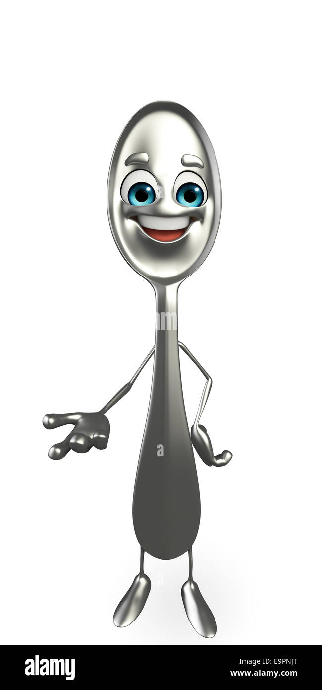 Cartoon character of spoon is presenting Stock Photo - Alamy