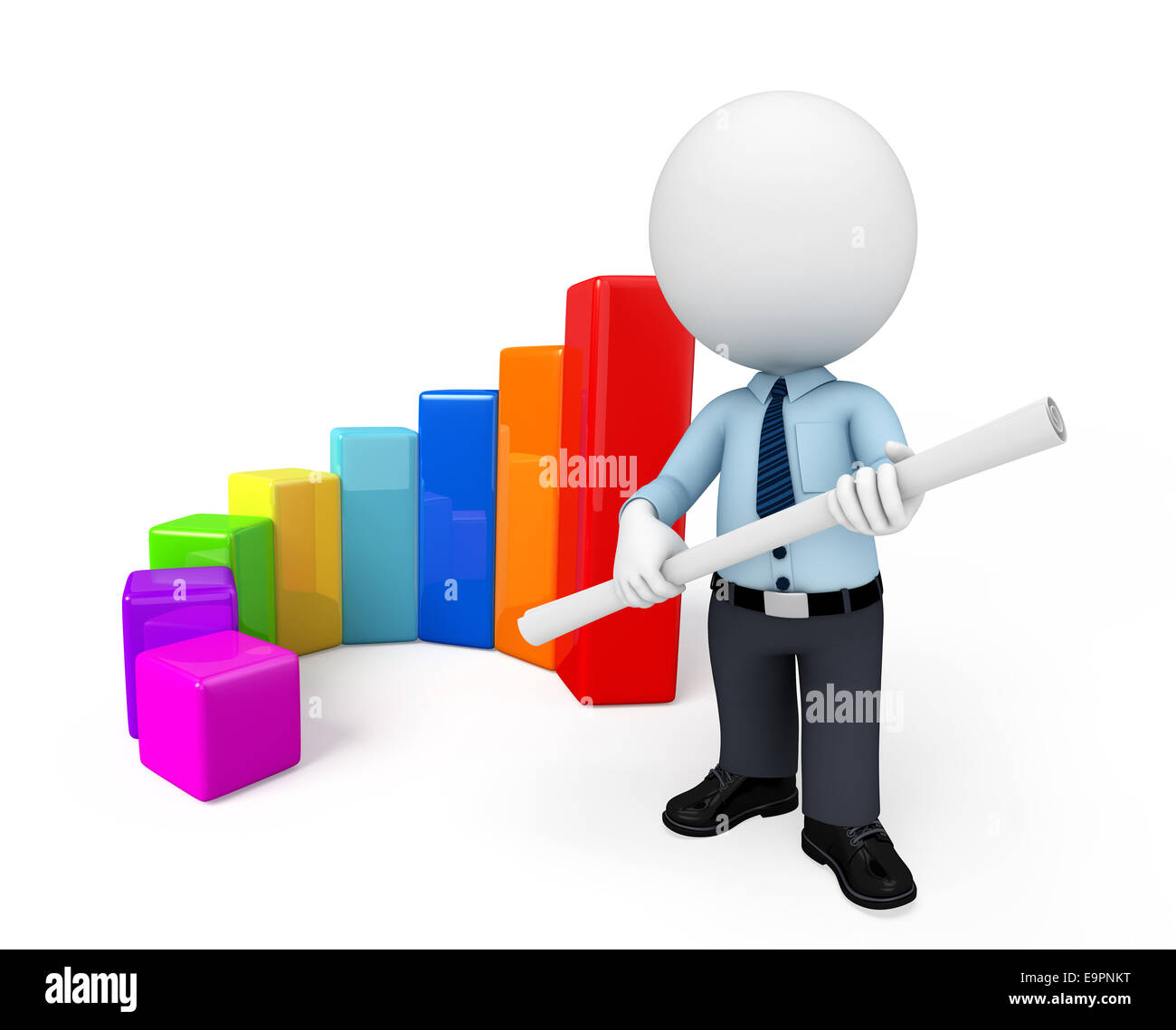 Illustration of service man with business graph Stock Photo - Alamy