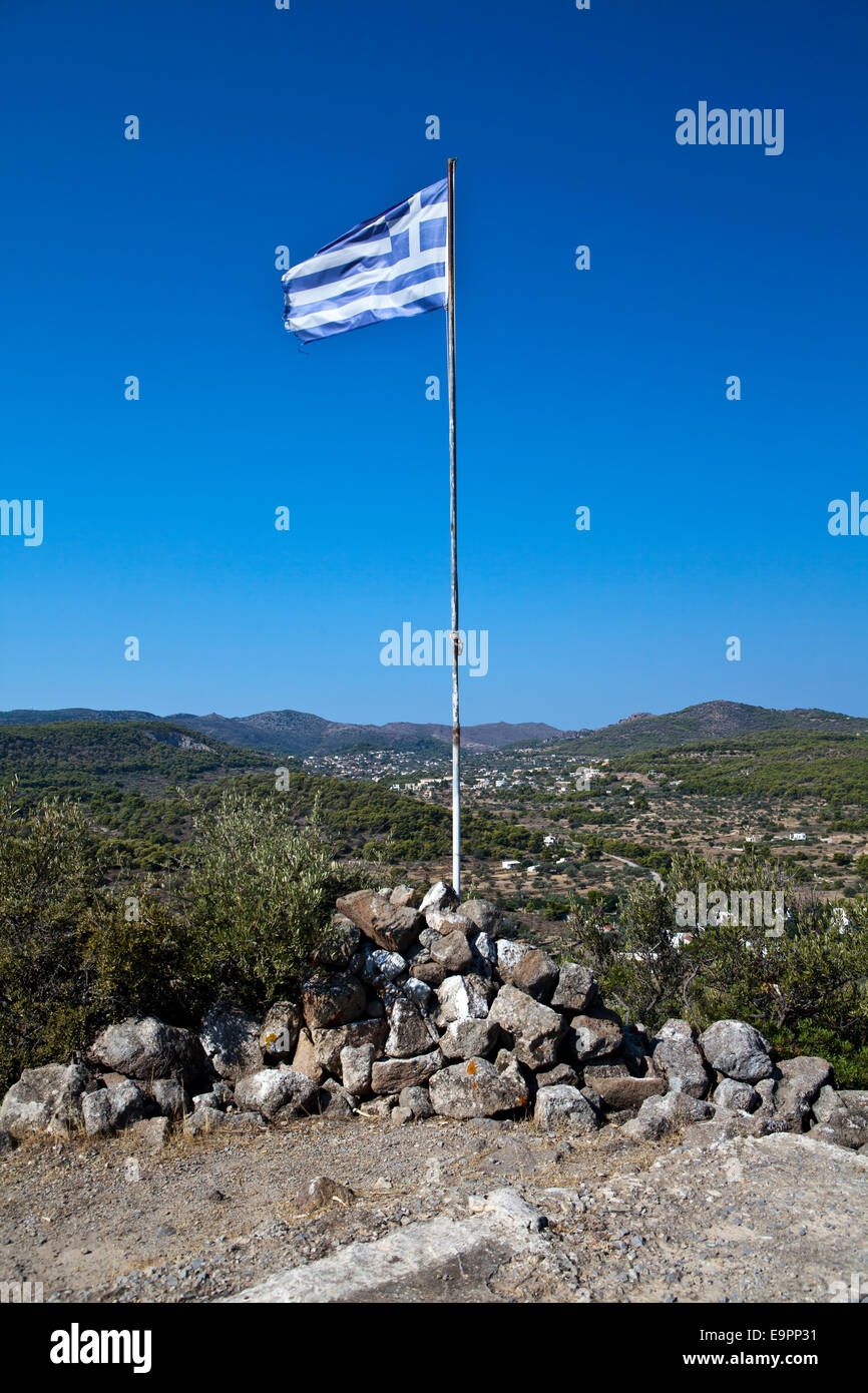 A greek flag flying in the Greek Island of Aegina, Greece Stock Photo ...