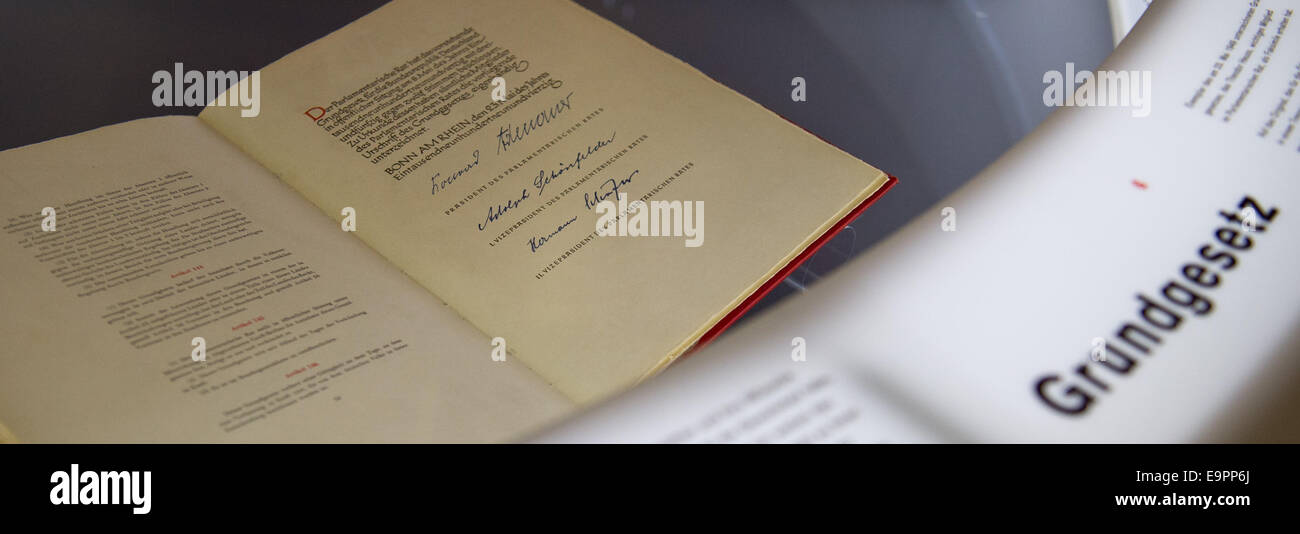 A replica of the German constitution is on display during the preview ...