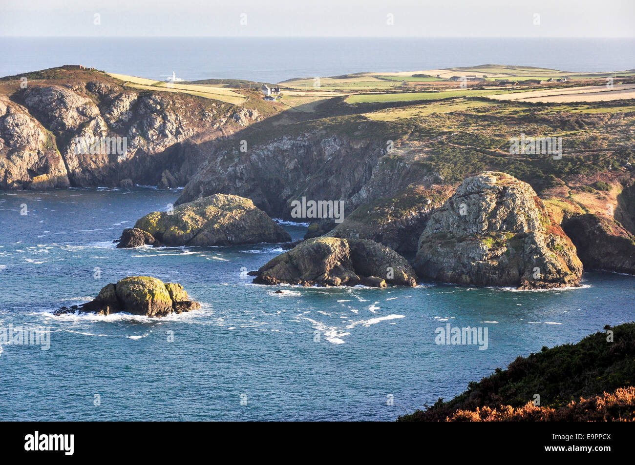 Strumble head lighthouse seen from Pwll Deri in Pembrokeshire Stock ...