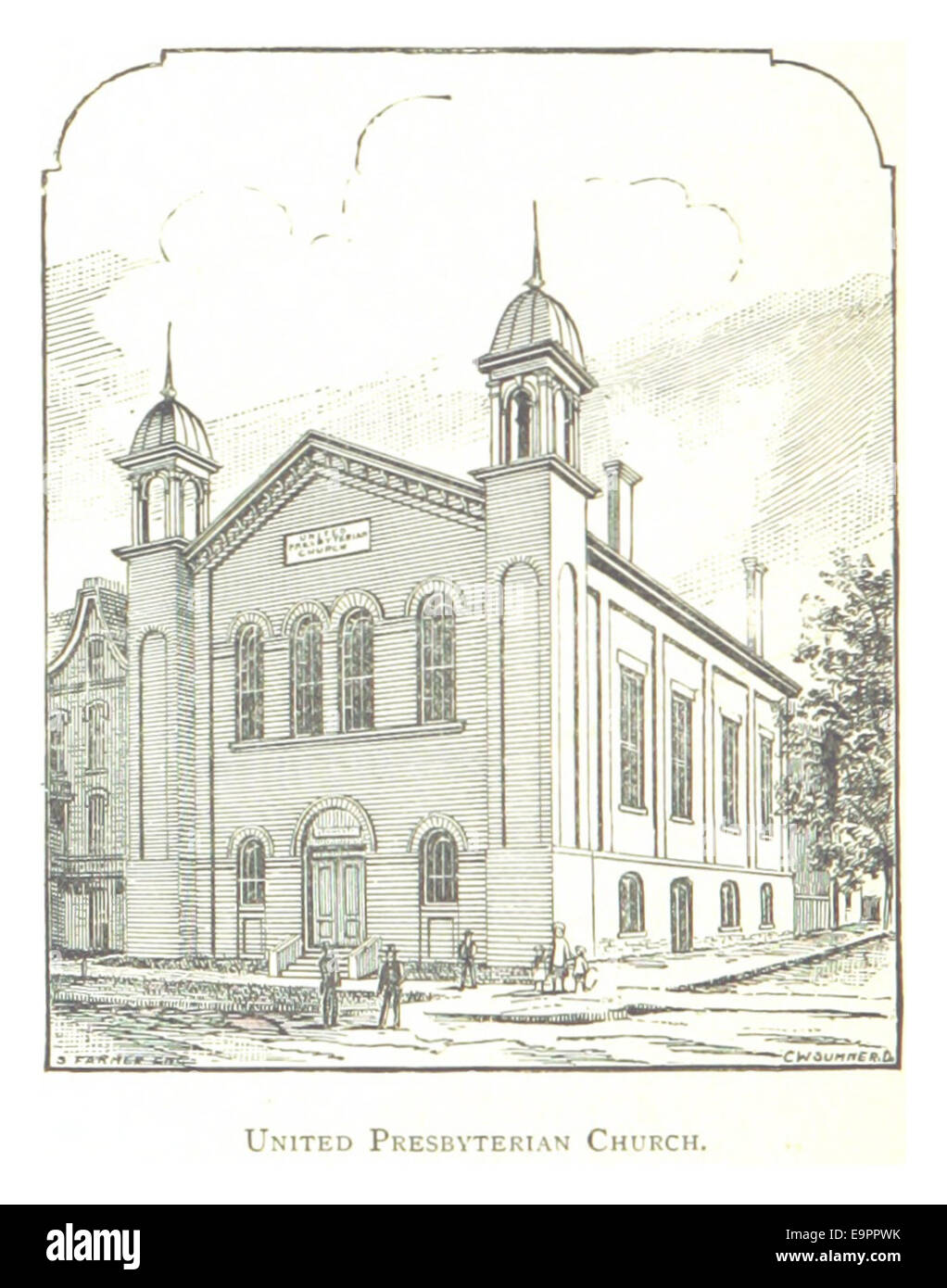 This 1884 drawing by Farmer depicts the United Presbyterian Church in ...