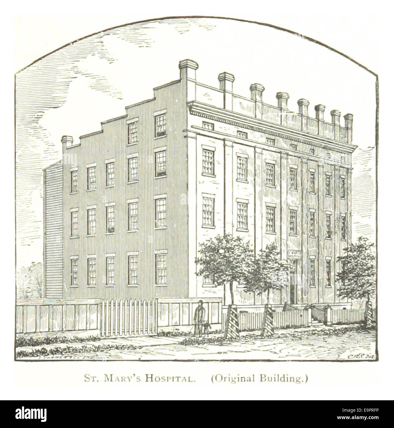 An 1884 illustration of the original building of St. Mary's Hospital in ...