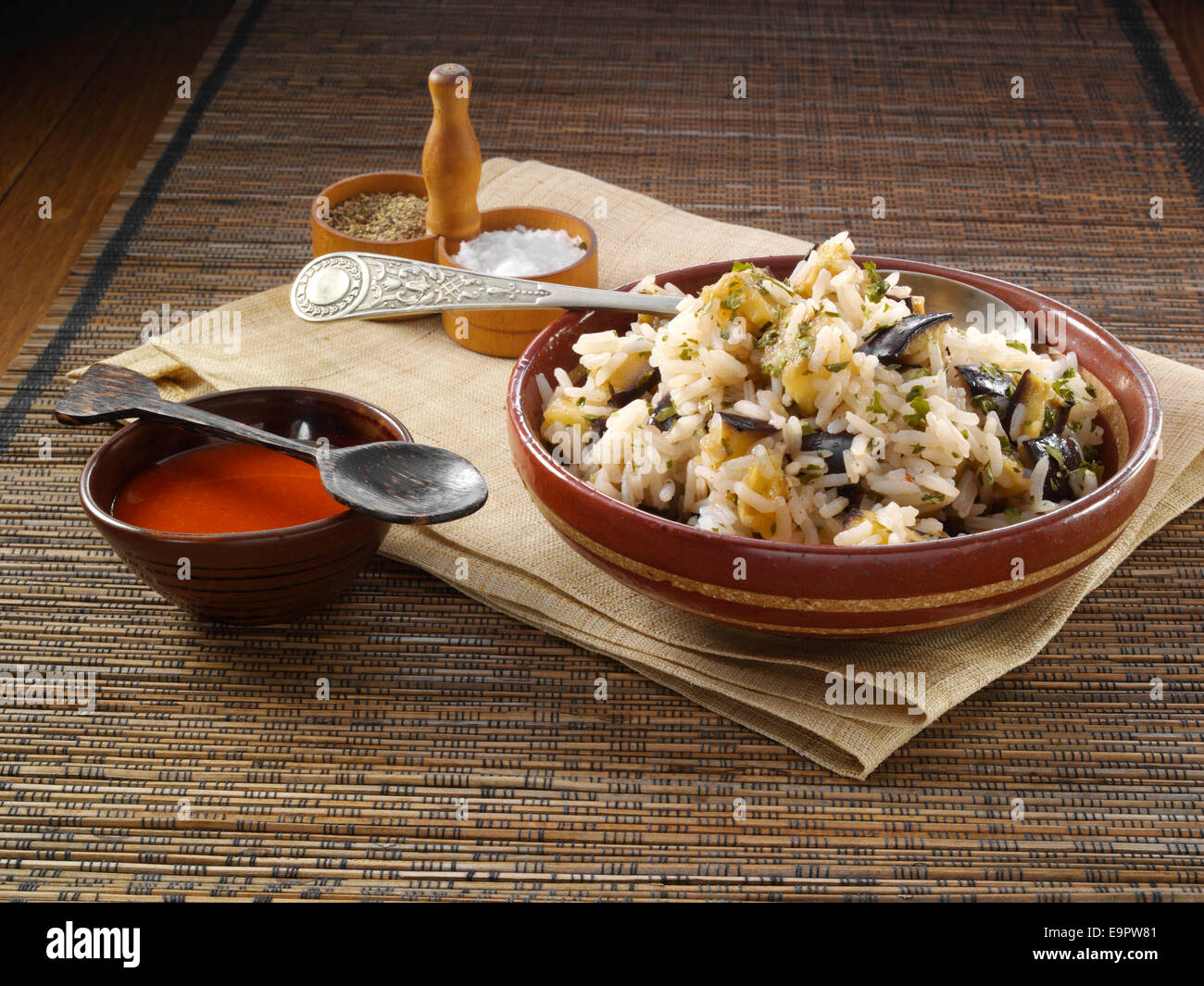 Sriracha and honey eggplant rice Stock Photo - Alamy