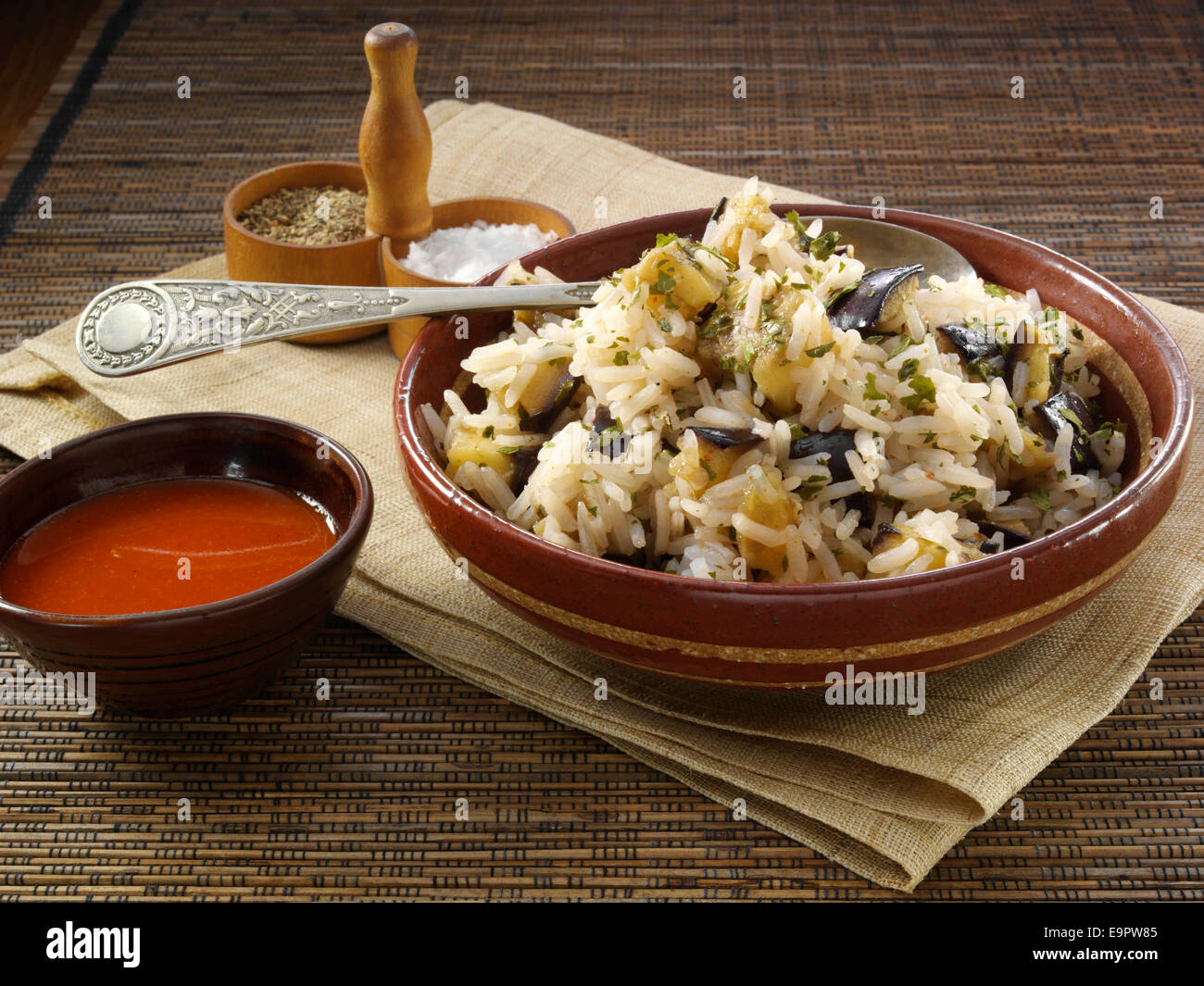 Sriracha and honey eggplant rice Stock Photo - Alamy