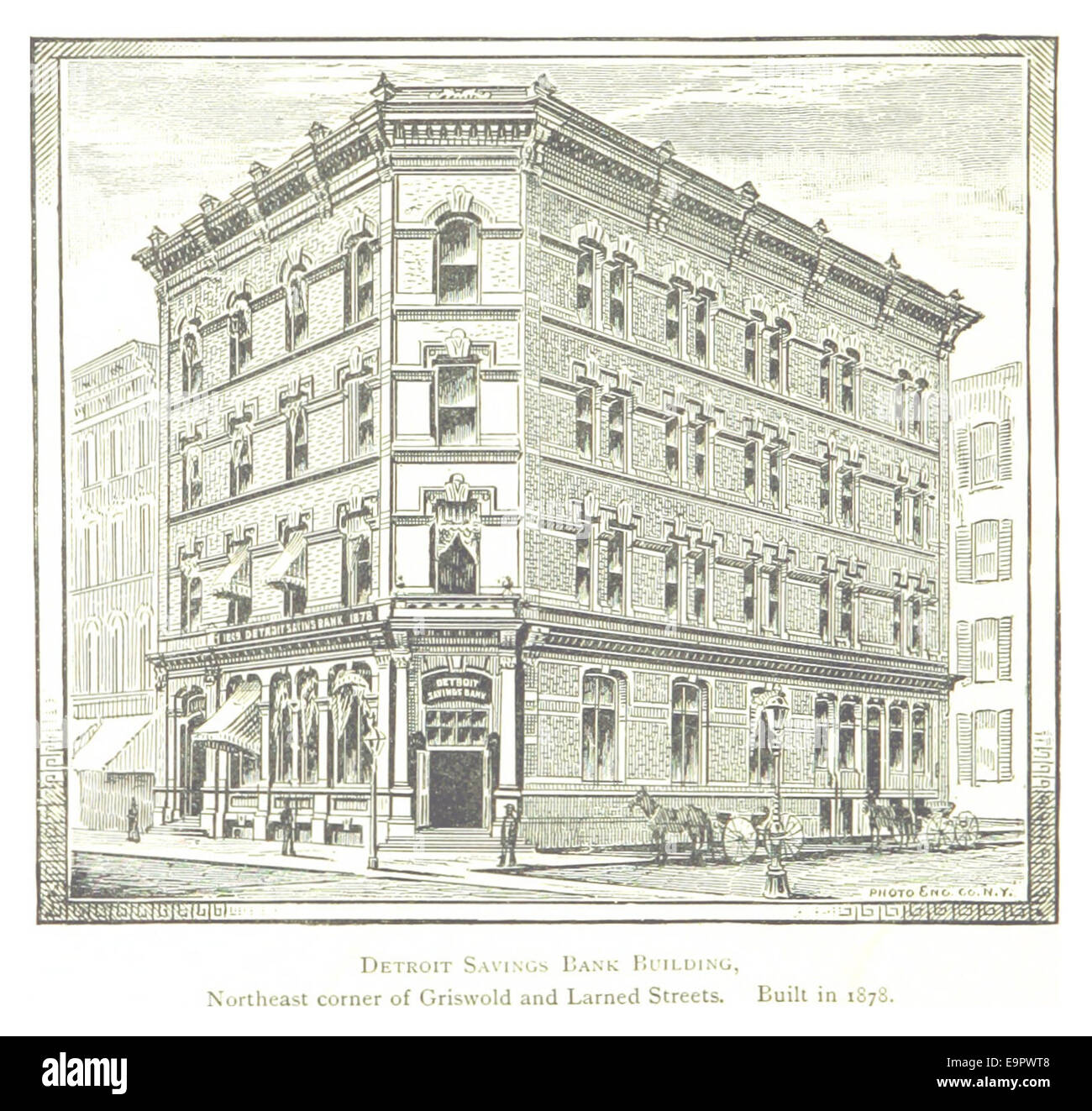 An 1884 illustration of the Detroit Savings Bank Building, located at ...