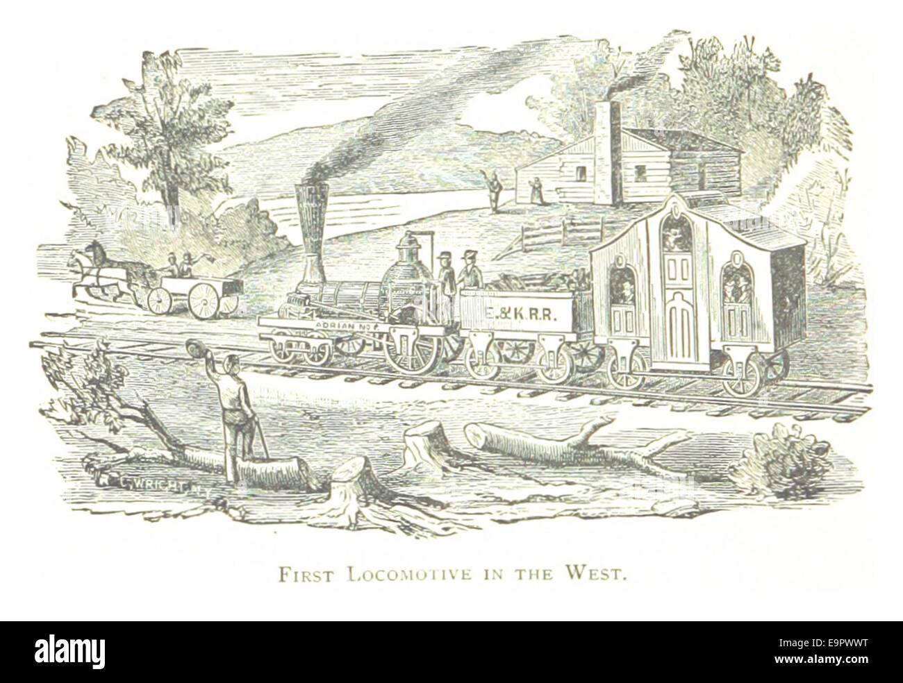 This 1884 illustration depicts the first locomotive to operate in the ...