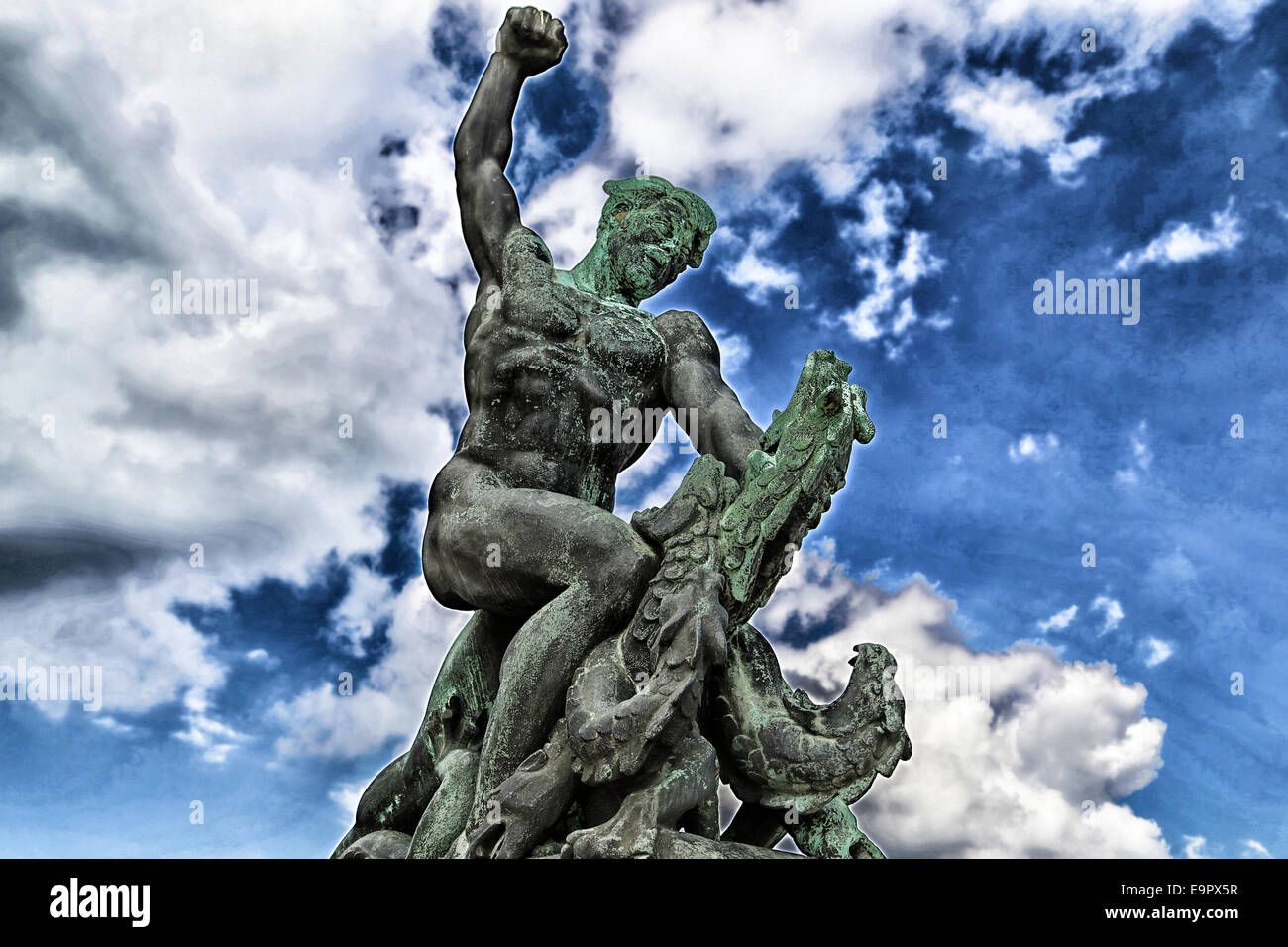 Statue over danube in Budapest in Hungary Stock Photo - Alamy