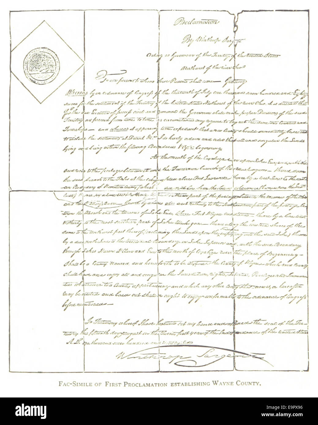 A facsimile of the first proclamation establishing Wayne County ...