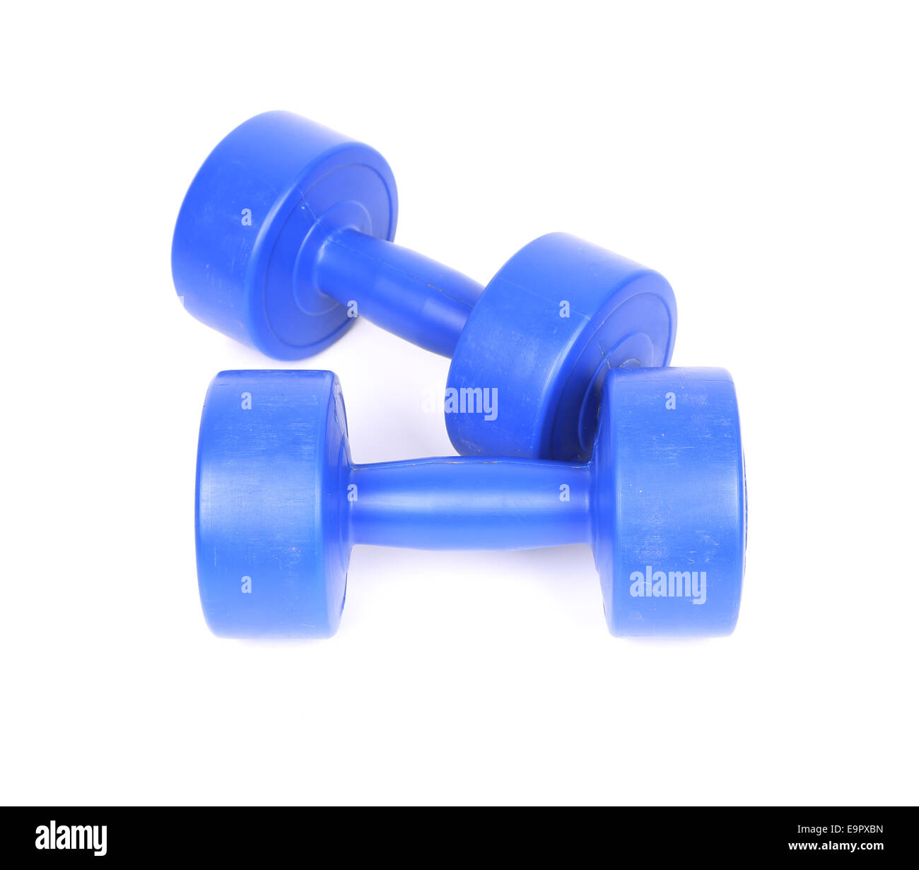 fitness blue dumbbell on a white background Stock Photo - Alamy