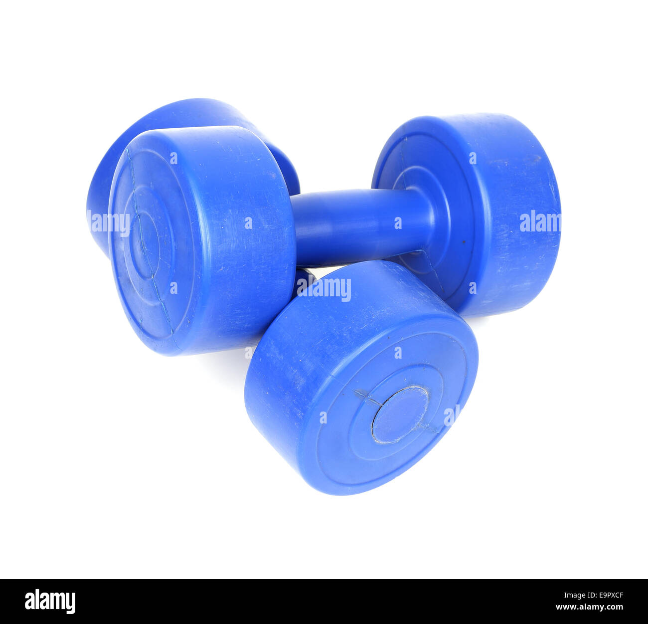 fitness blue dumbbell on a white background Stock Photo - Alamy