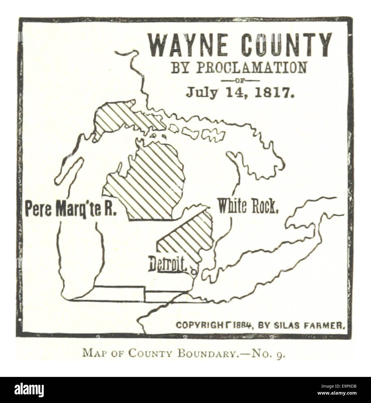 This 1884 map by Farmer shows the boundary of a specific region from ...