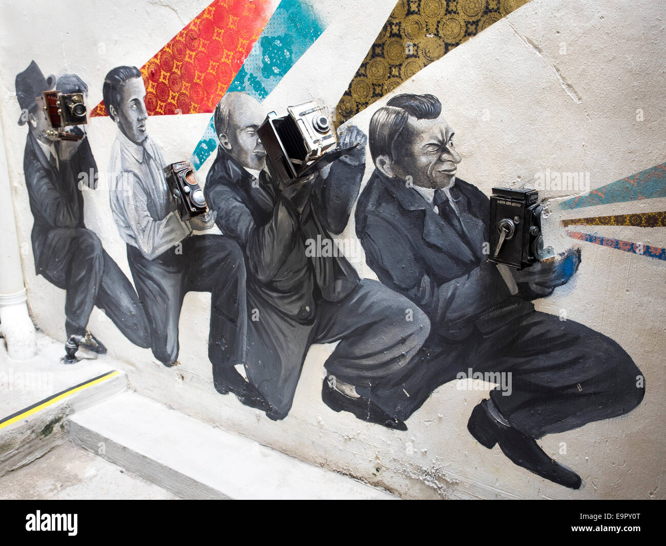 Art mural by Lithuanian artist Ernest Zacharevic at the Camera Museum in Georgetown, Penang ...