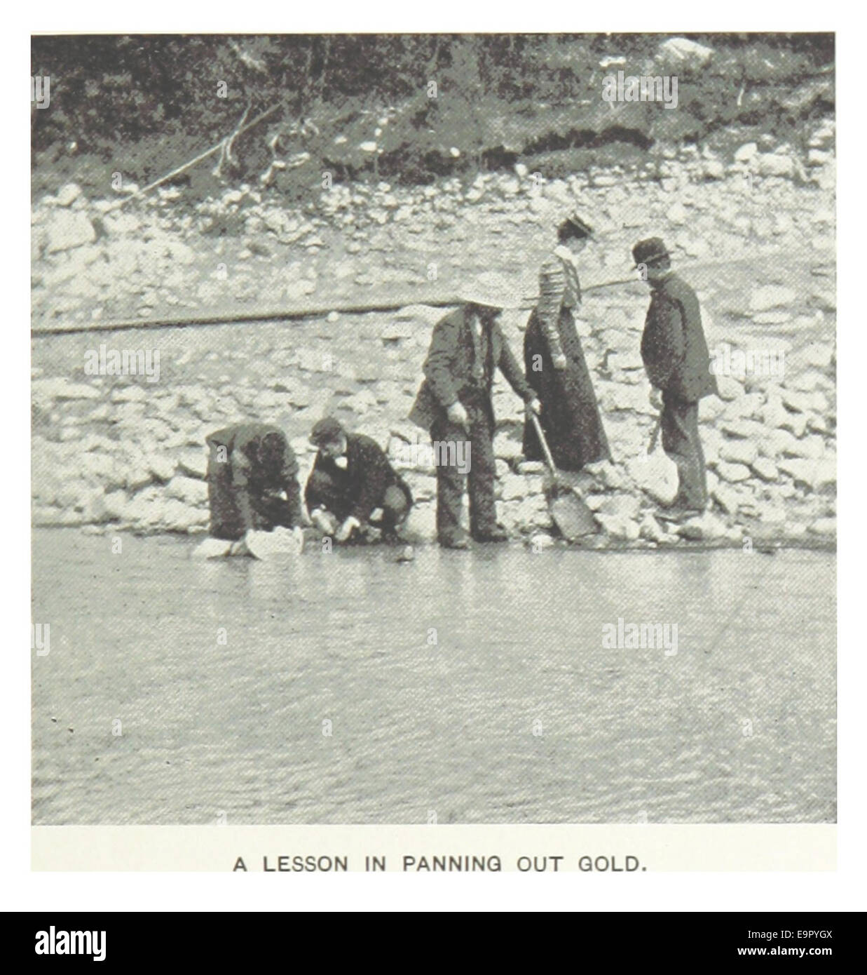 This 1899 illustration by Hitchcock shows a lesson in gold panning ...