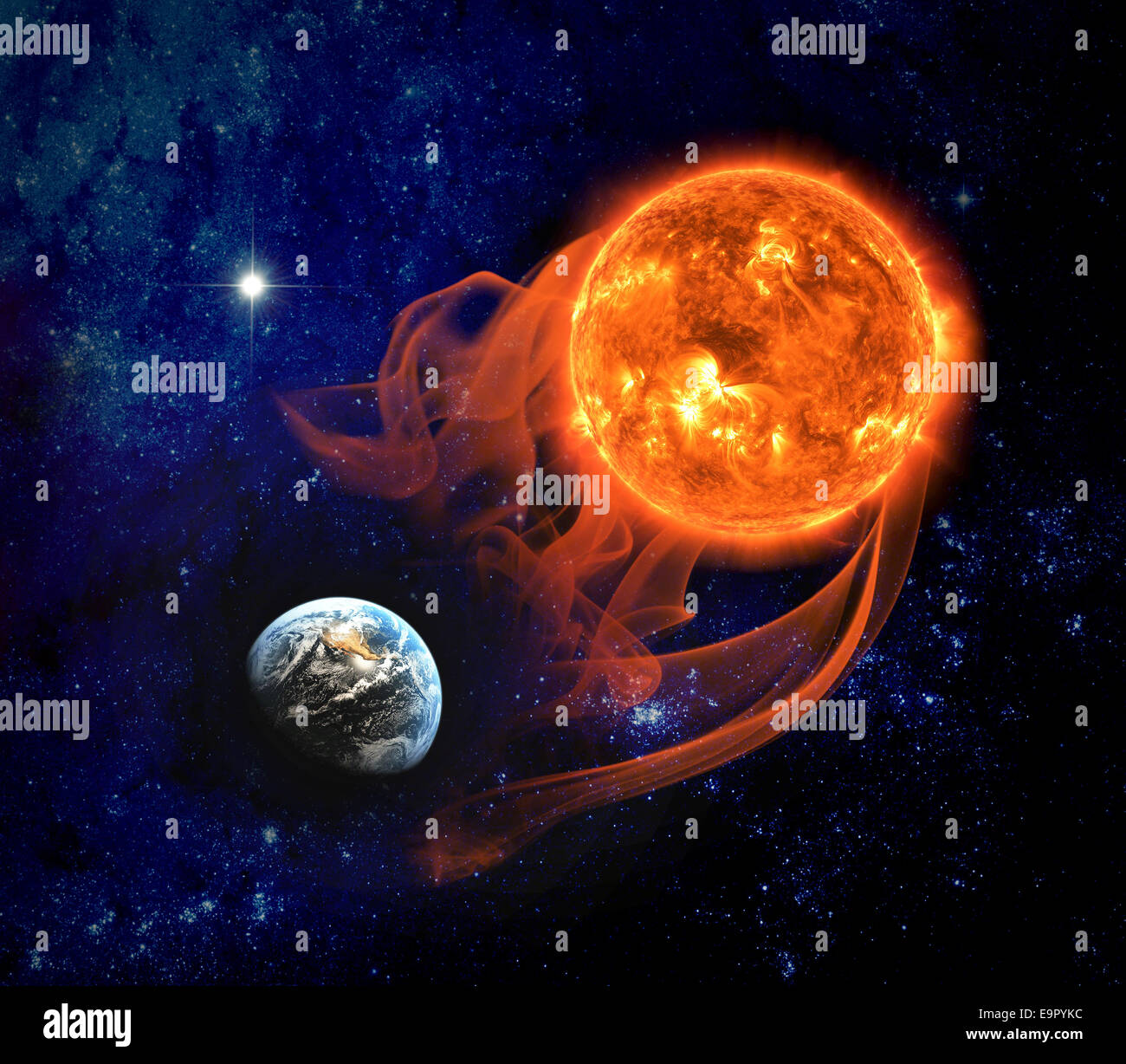 Earth and Sun. Elements of this image furnished by NASA Stock Photo - Alamy