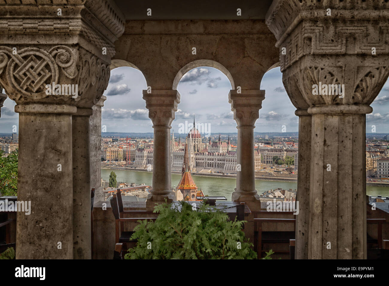 A view of the Danube river in Budapest through millioned windows Stock ...