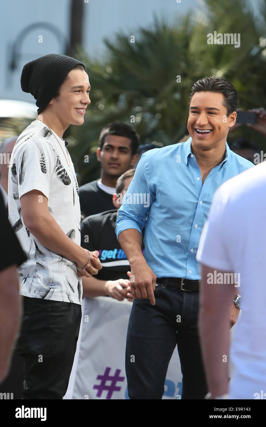 Austin Mahone seen at Universal Studios where he was interviewed by ...
