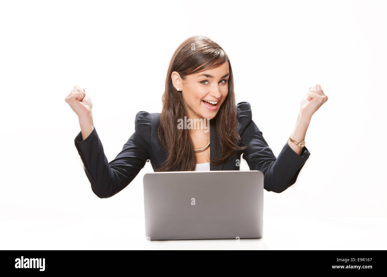 Young happy successful business woman working on laptop Stock Photo - Alamy