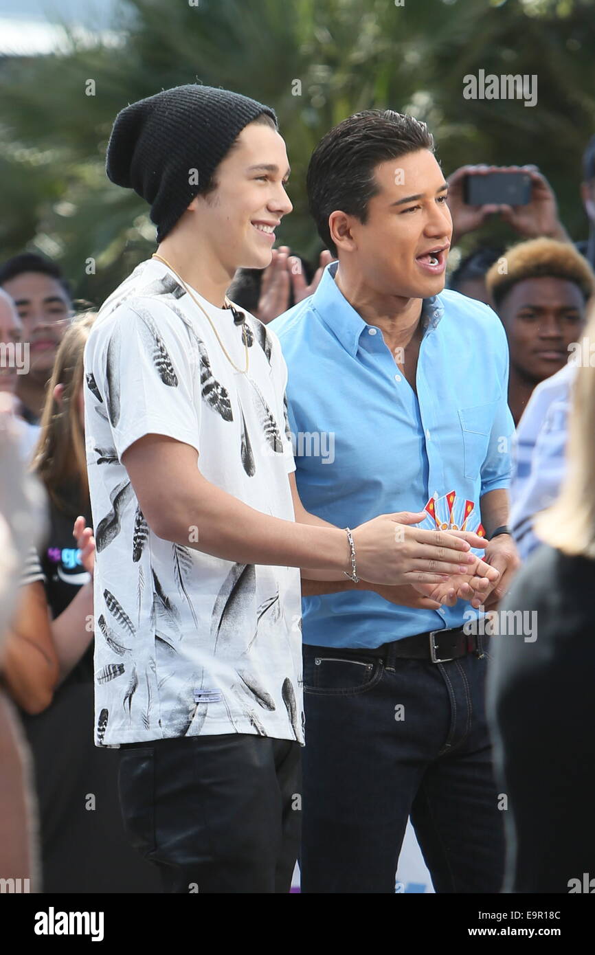 Austin Mahone seen at Universal Studios where he was interviewed by ...