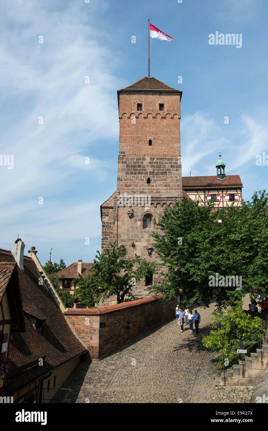 Vertical view on the tower of the old fortress, Nuremberg, Nürnberg ...