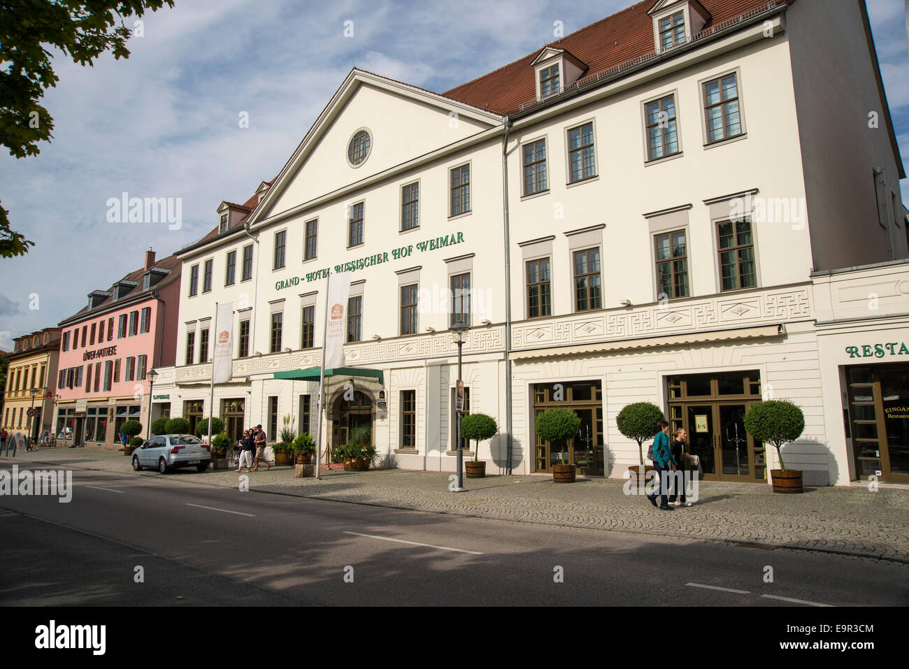 White building, Weimar main street, federal state of Thuringia, Germany ...