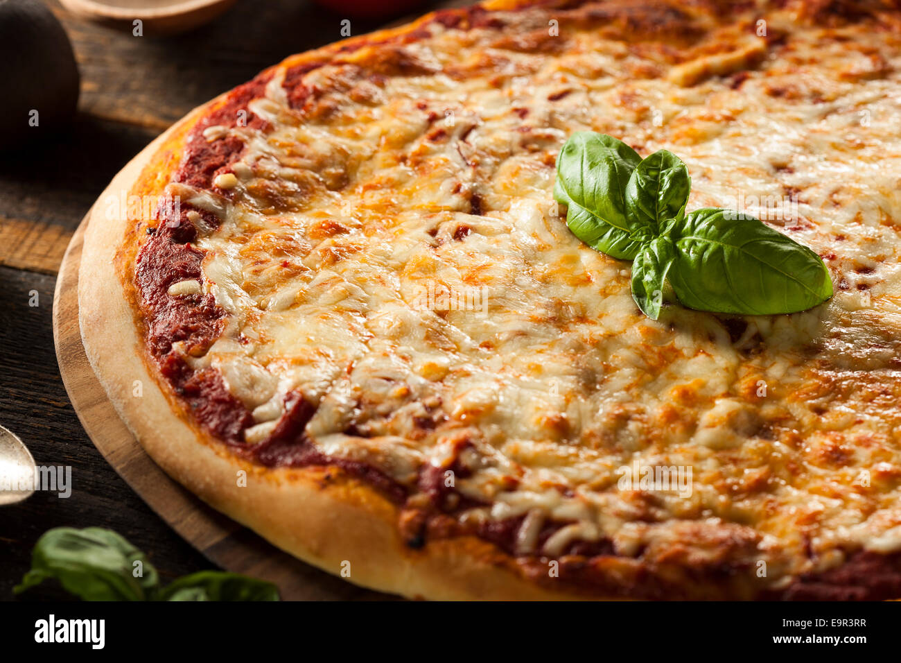 Homemade Hot Cheese Pizza with Basil and Mozzarella Stock Photo - Alamy