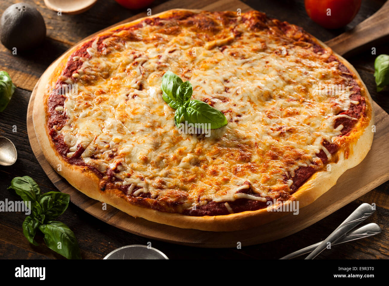 Homemade Hot Cheese Pizza with Basil and Mozzarella Stock Photo - Alamy