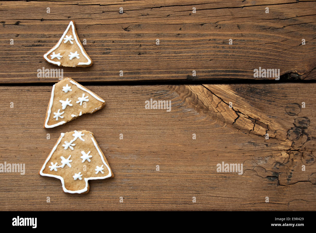 Broken Christmas Tree Cookie On Wooden Background With Copy Space Stock ...