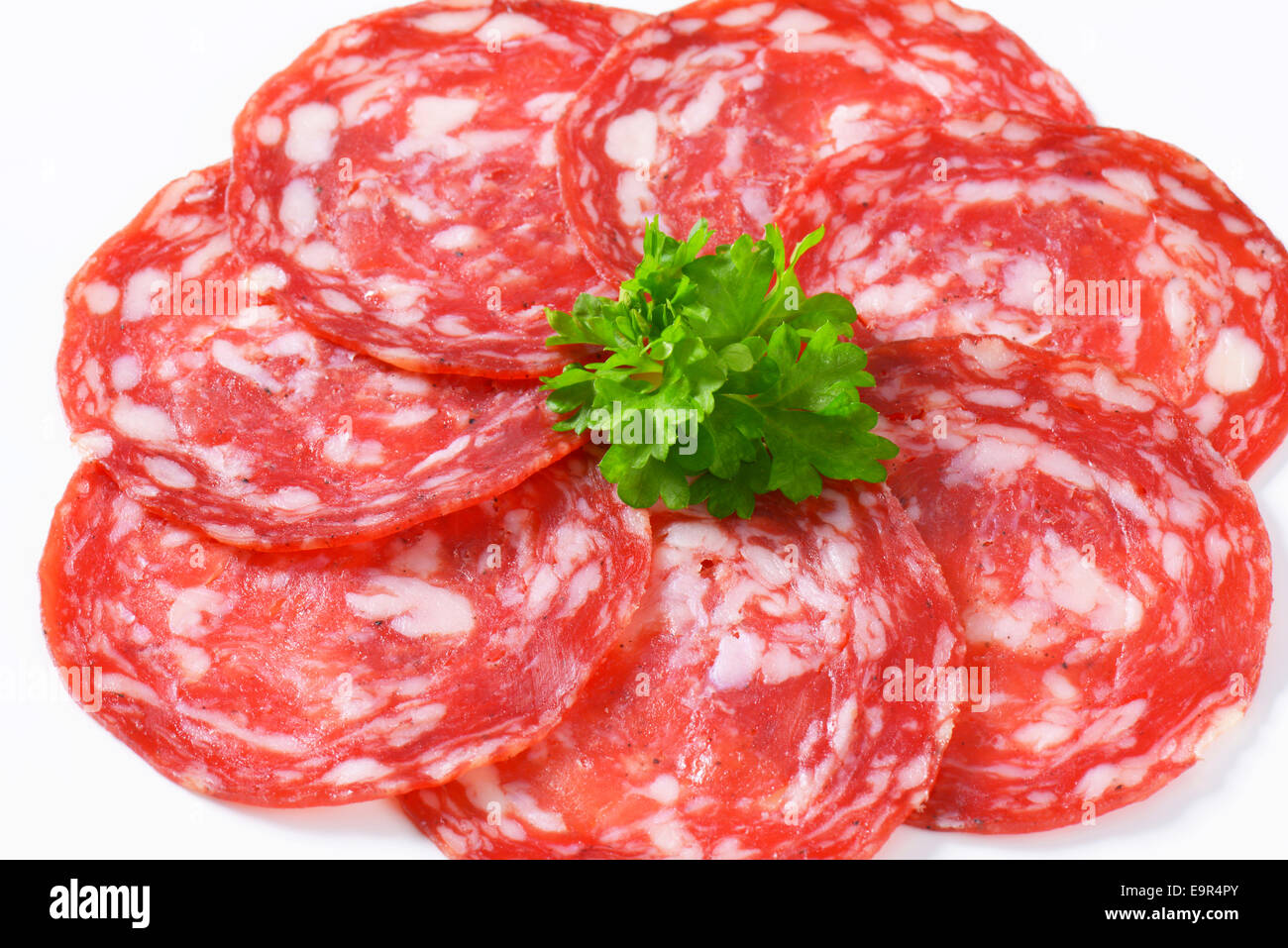 Spanish summer sausage made with Iberico pork - thinly sliced Stock ...