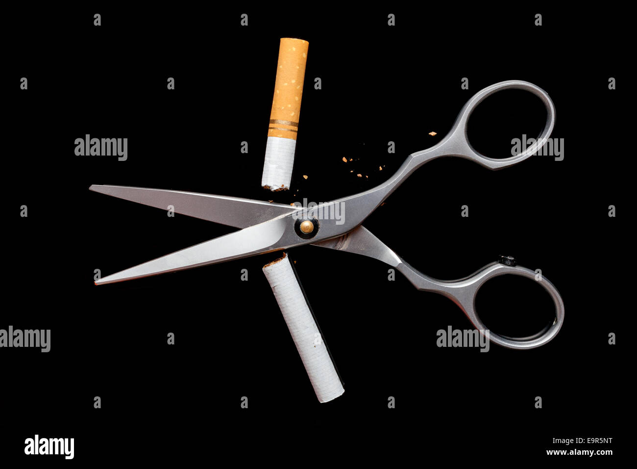 Scissors cut a cigarette, isolated on a black background Stock Photo ...
