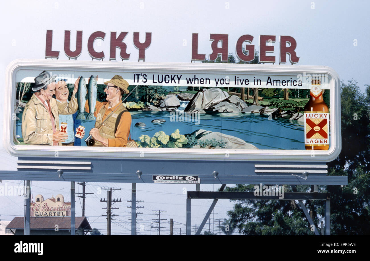 Lucky Lager beer billboard circa 1950s Stock Photo - Alamy