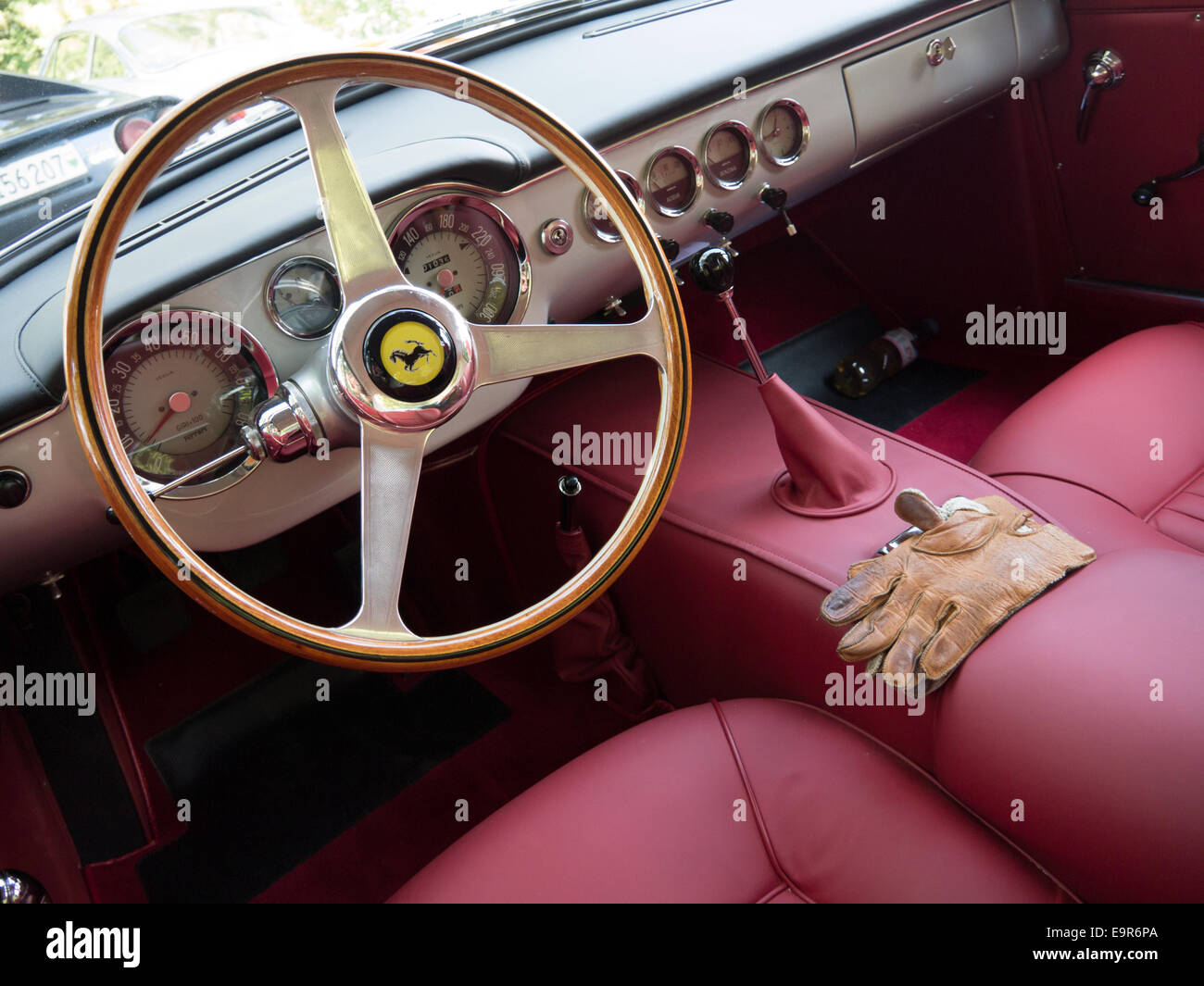 Interior and steering wheel of a classic Ferrari racing car Stock Photo ...
