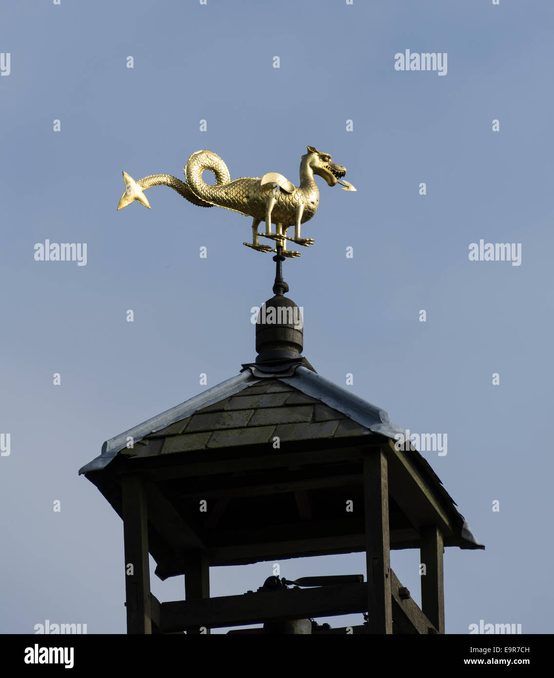 Golden dragon weather vane in Gloucestershire, UK Stock Photo - Alamy