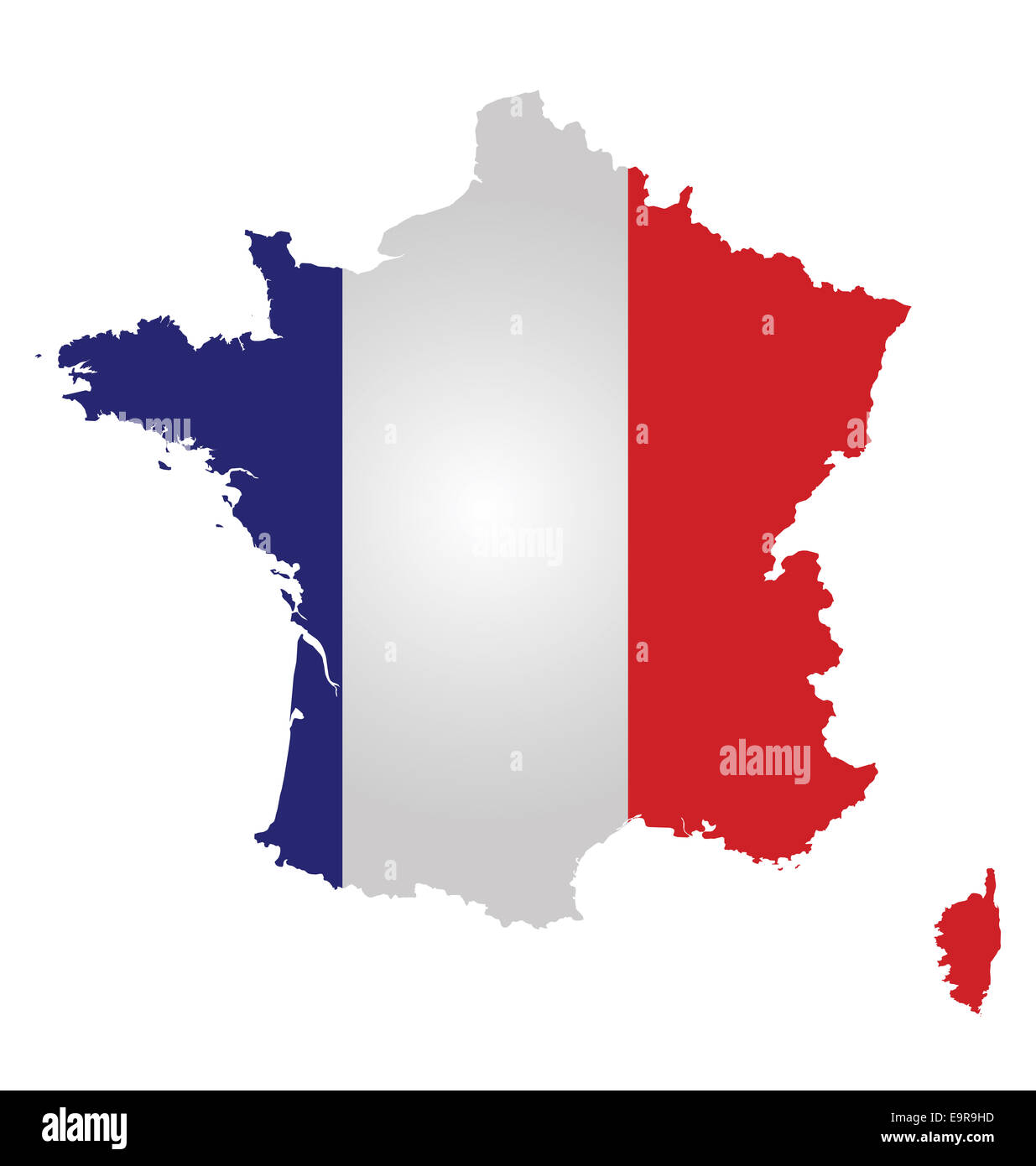 Flag of the French Republic overlaid on outline map Stock Photo - Alamy
